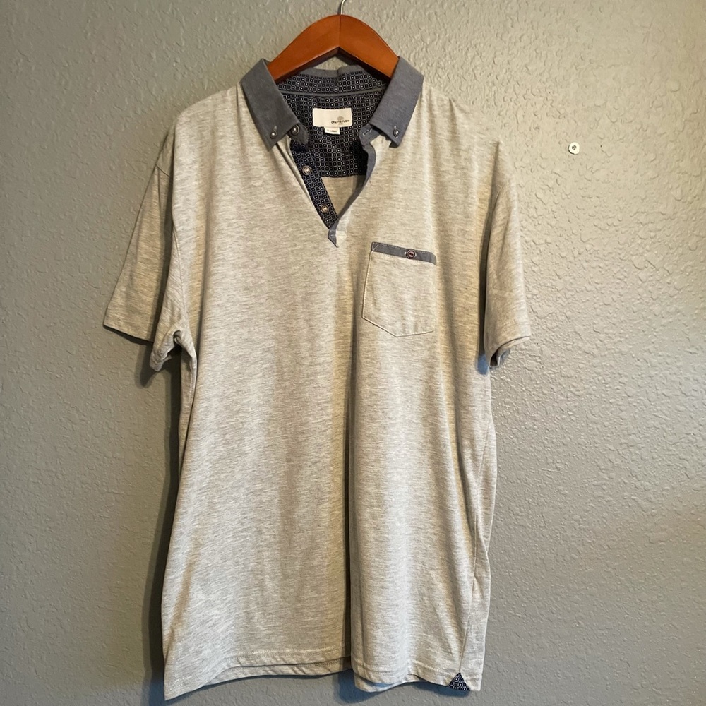 Men’s Craft + Flow Vintage Short Sleeve Grey W/Blue D… - Gem